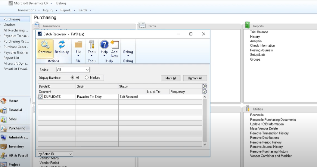 Batch Stuck In Posting Dynamics GP (Great Plains) How to Use Batch Recovery